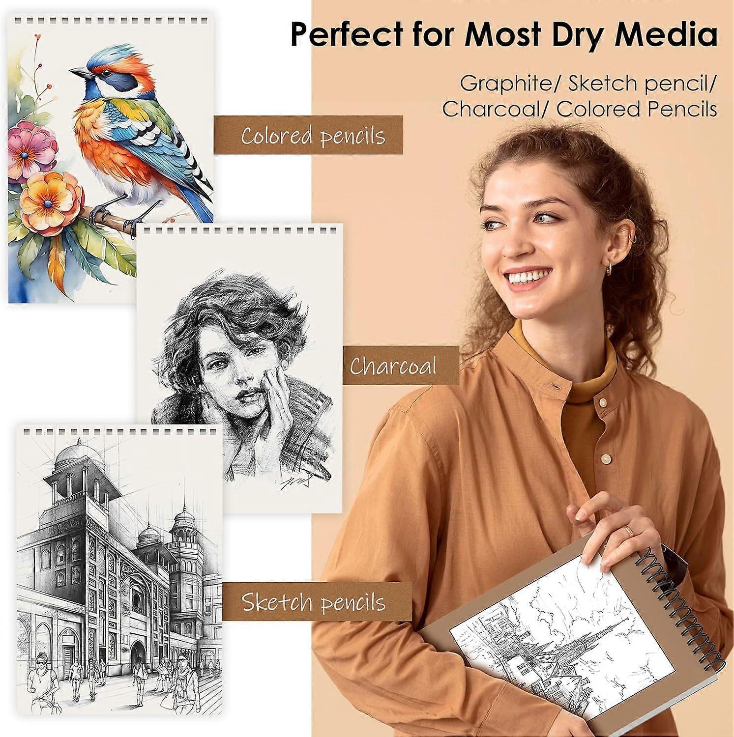 9"x12" Sketch Book, Spiral Bound Drawing Paper, 100 Sheets Spiral Bound ...