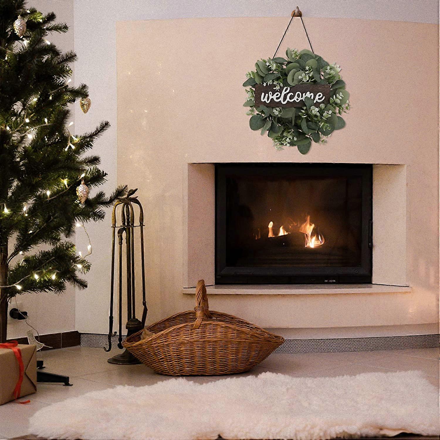 Artificial Eucalyptus Wreath Leaves Branch Garland Welcome Sign Door ...