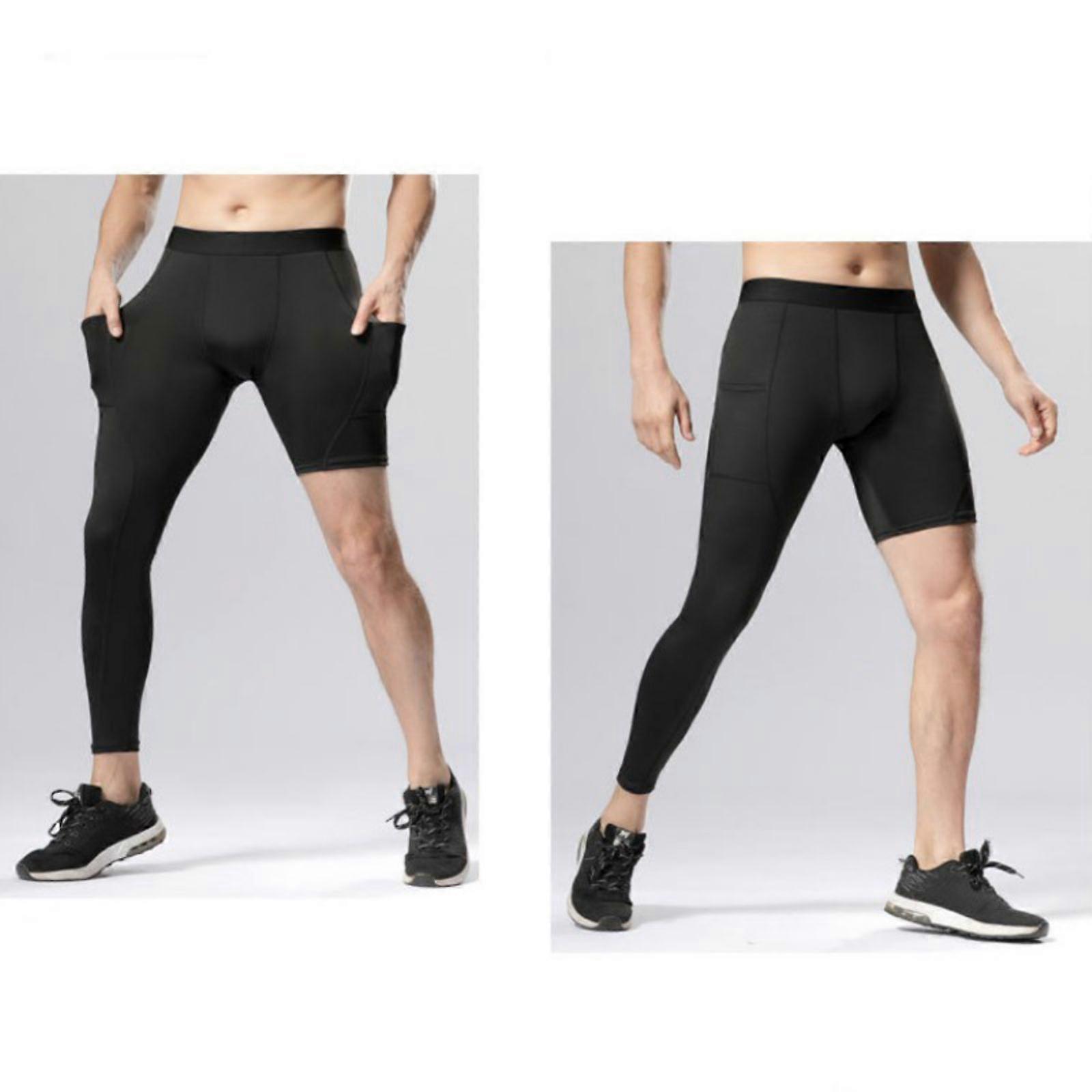 Mens One Leg Compression Pants Quick Dry Basketball Running Tights ...