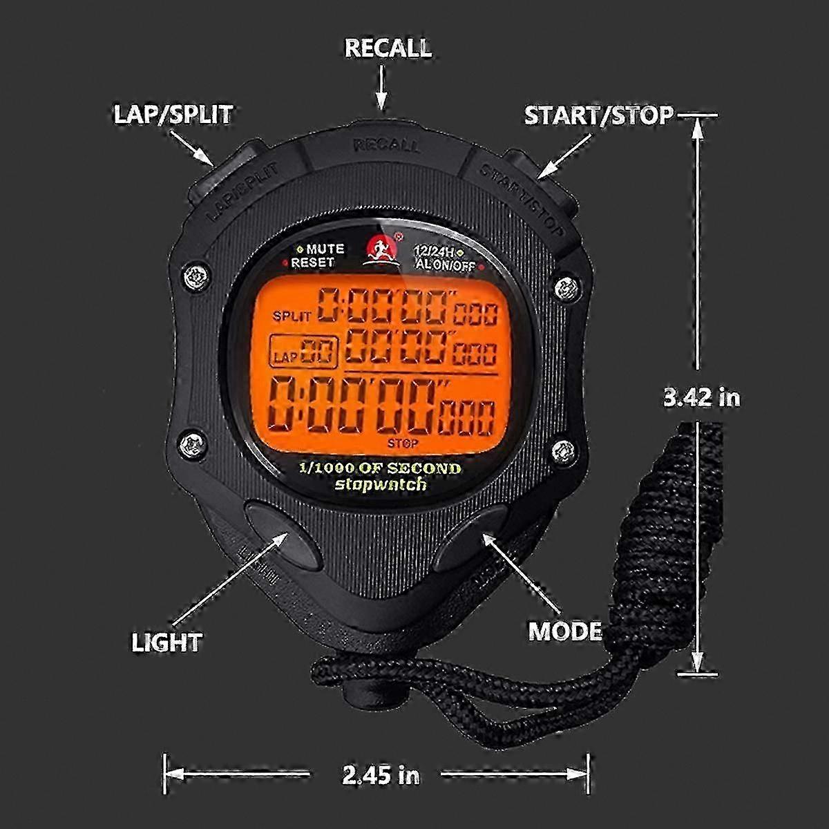 Digital Stopwatch with Backlit Display & Alarm for Sports Coaching ...
