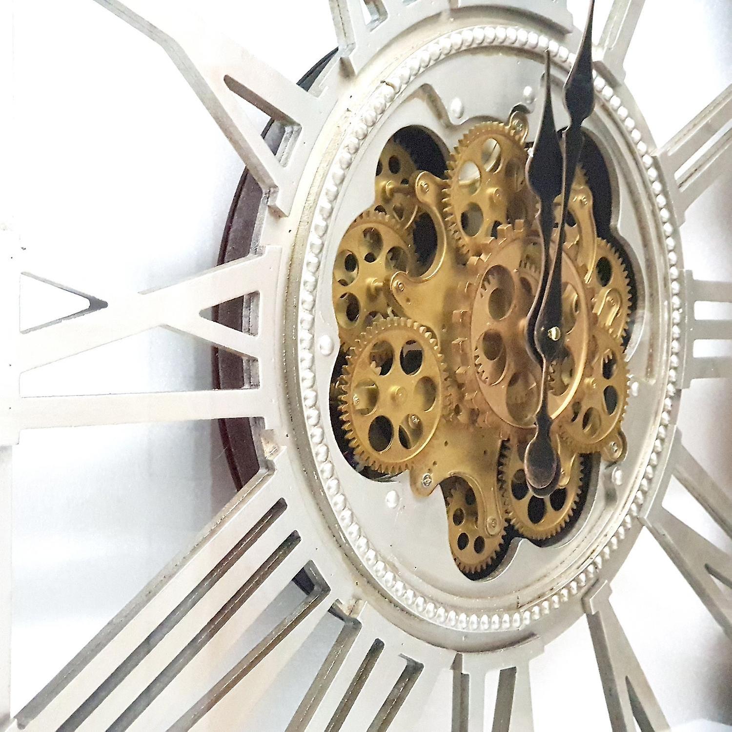 Square 80cm Roma moving cogs clock - Silver | Fruugo US