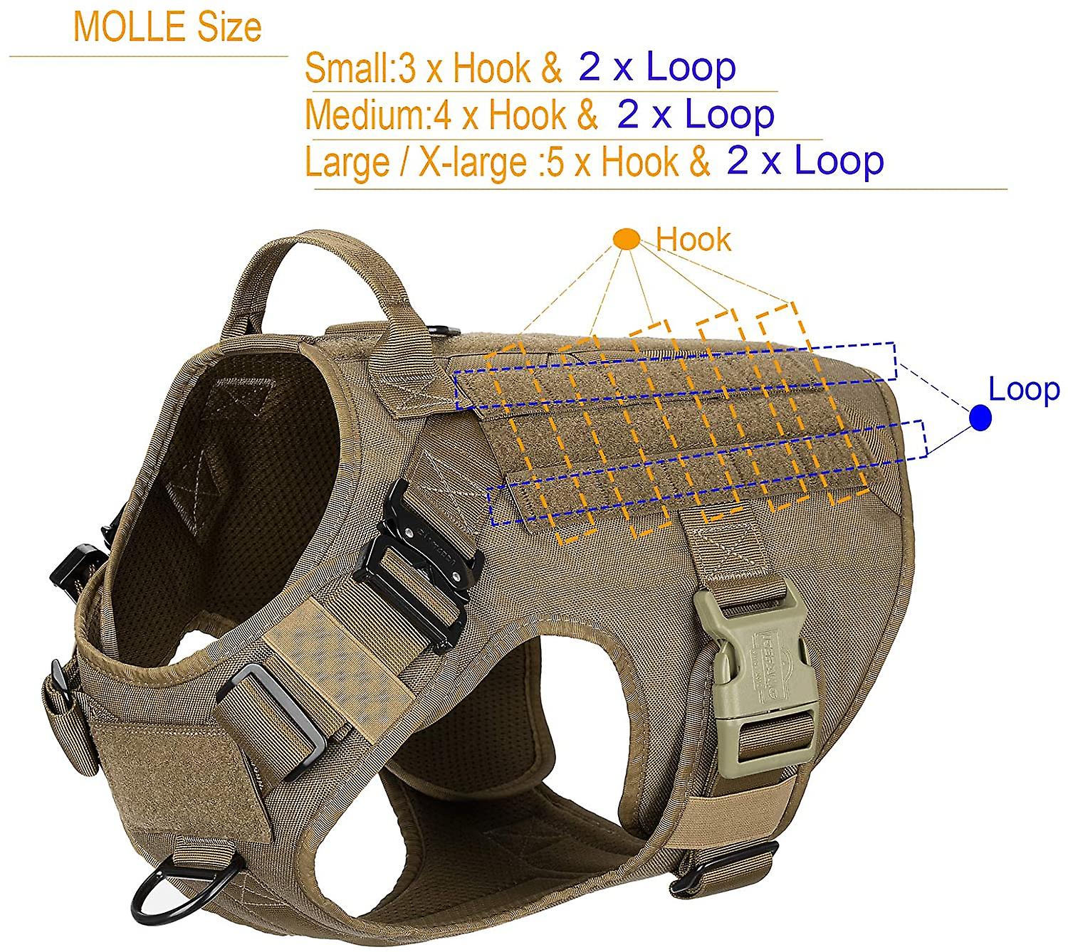 Tactical dog harness with 2x metal buckle dog walking training molle ...