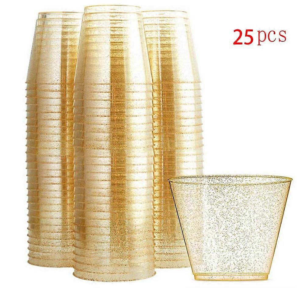 Gold Plastic Cups Clear Plastic Wine Glasses, Fancy Disposable Hard ...