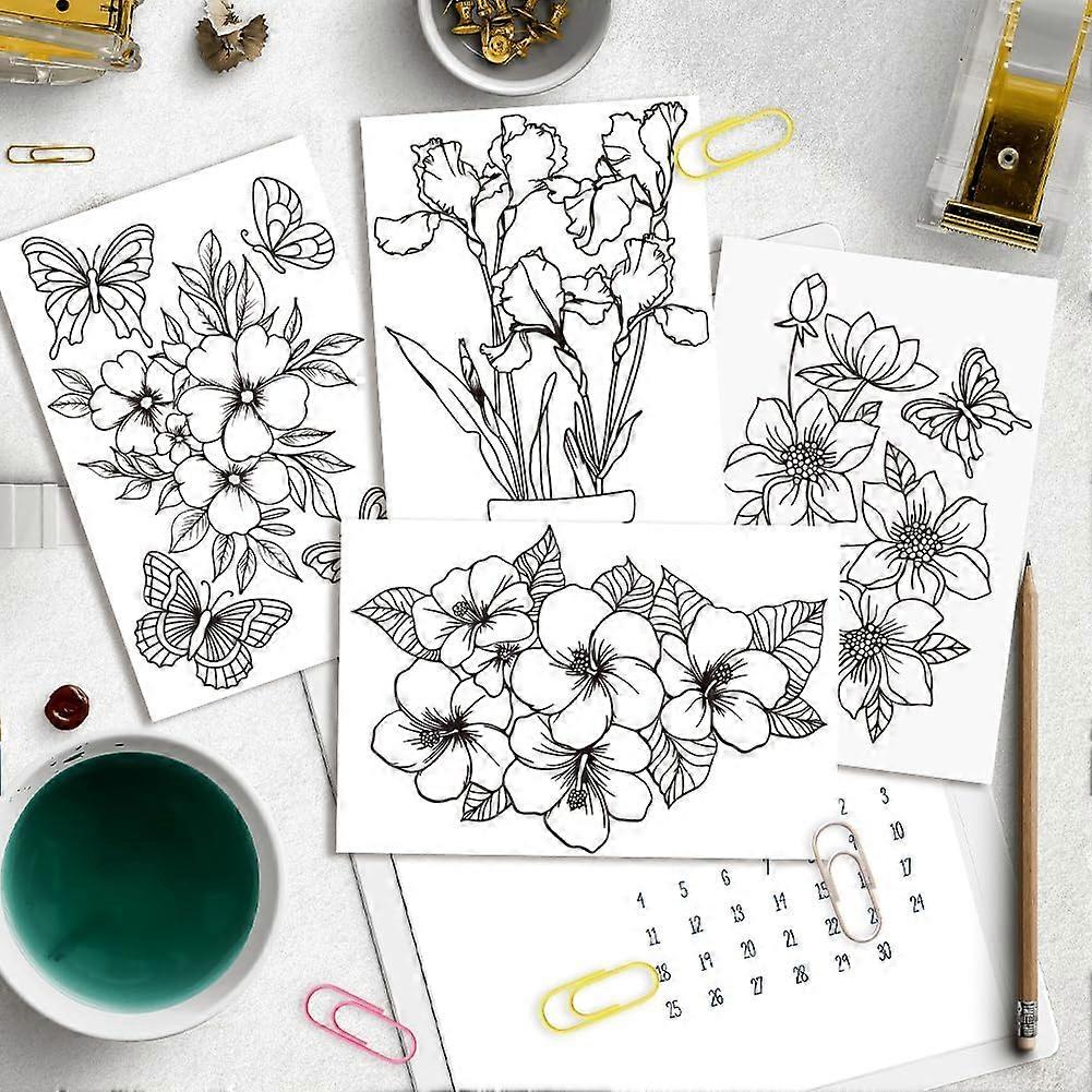 10Pcs Flower Coloring Greeting Cards Flower Vase Painting Greeting Card ...