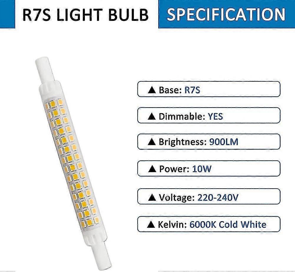 R7s 118mm Dimmable Led Bulb, 10w Equivalent 80w Halogen Bulb, Cold ...