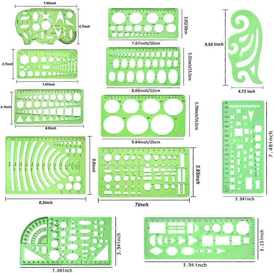 11 Pieces Geometric Drawings Templates Stencils Plastic Measuring ...