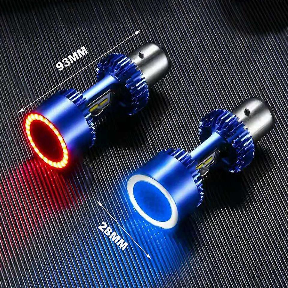 1x New Ba20d Motorcycle Headlight EMC High Low Beam Blue/Red Angle Eye DRL Lamp LED Motor HIGH ...