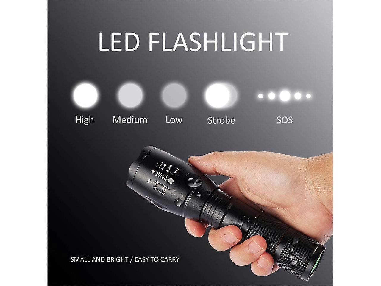 LED Flashlight Tactical Flashlight 5 Lights Modes Ultra-bright Zoom ...