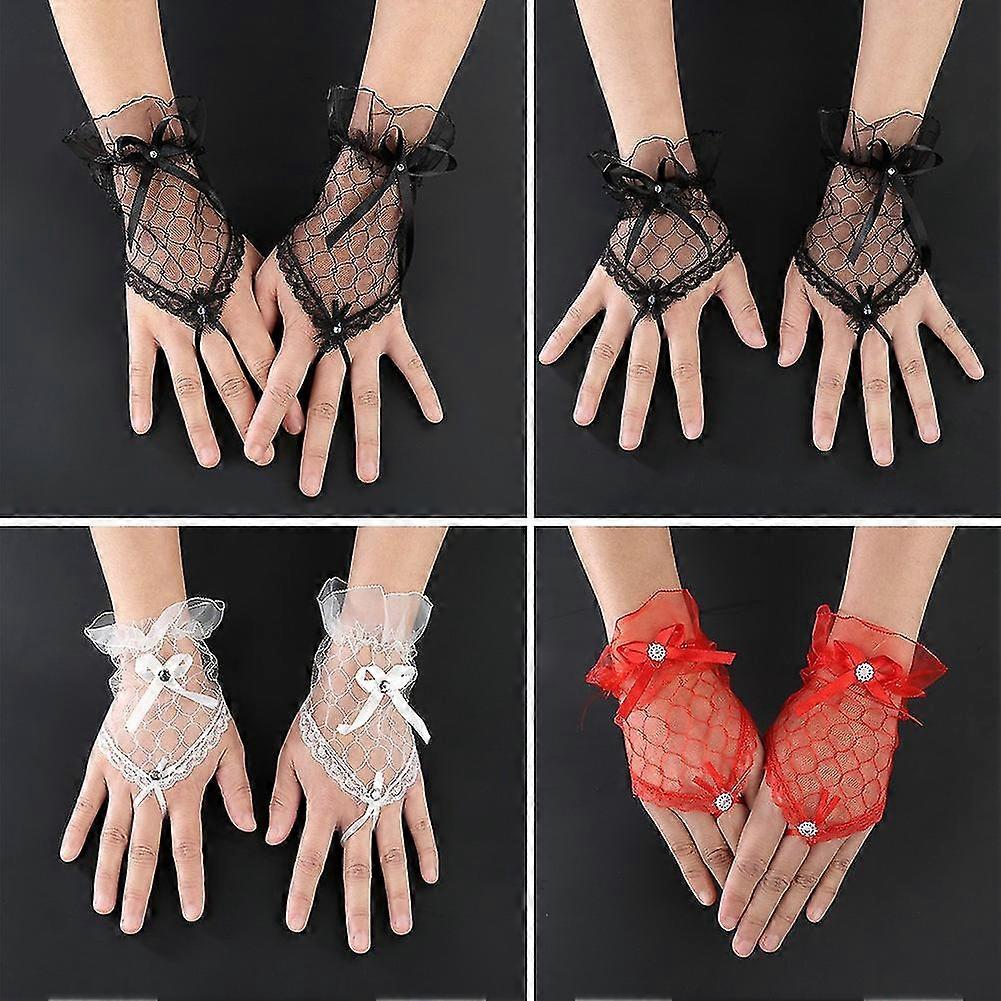 Sexy Lace Fingerless Bowknot Evening Party Bridal Short Gloves Wedding Accessory | Fruugo UK