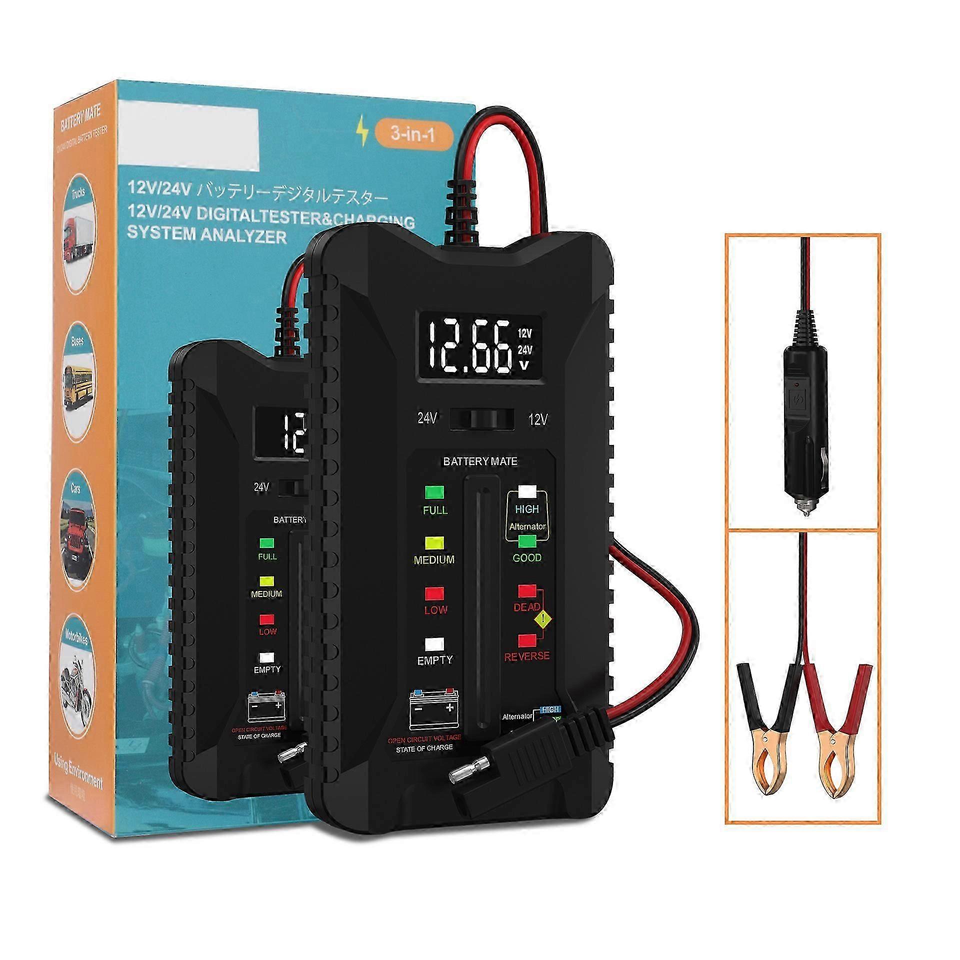 12V/24V Battery Tester, Voltmeter, Charging System Analyzer with LCD ...