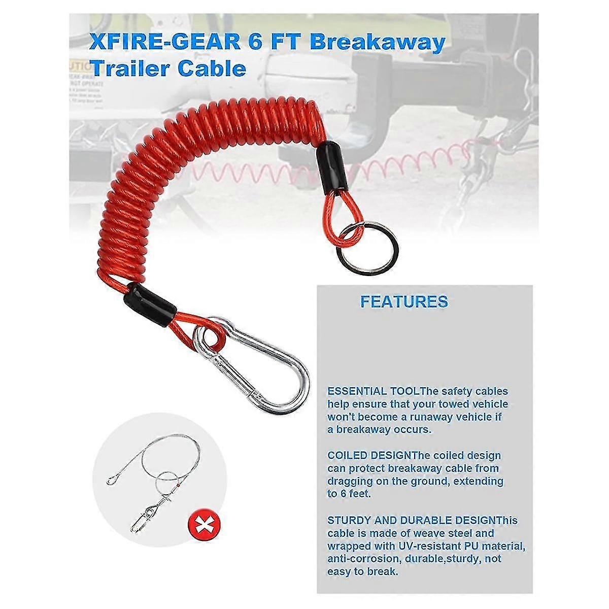 2PCS 6FT Breakaway Trailer Cable, Trailer Breakaway Safety Cable Spring ...