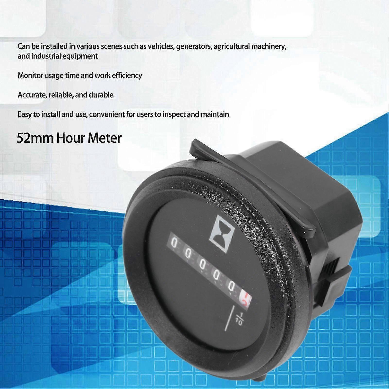 52mm Hour Meter Accurate Stable Time Efficiency Monitoring Quartz Hour ...