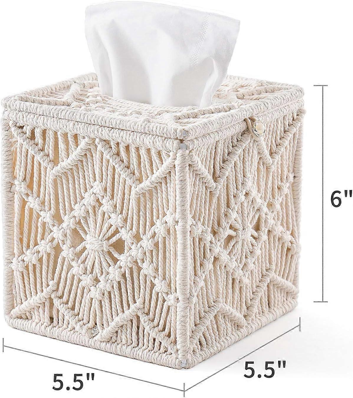 Natural Cotton Rope Tissue Organizer, Boho Square Tissue Box Cover with ...