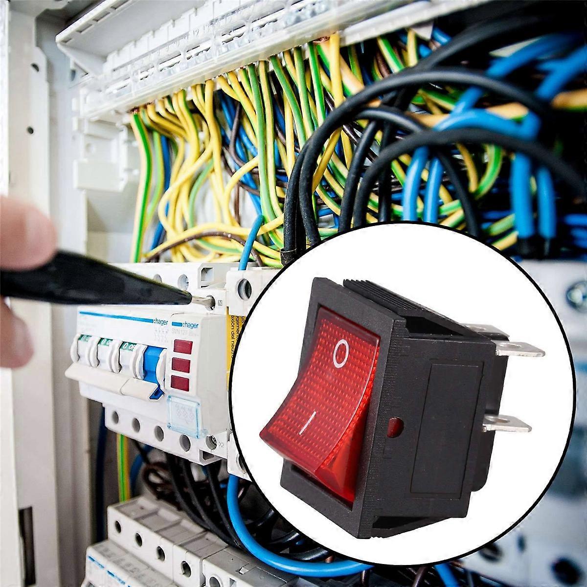 Red Light Illuminated 4 Pin DPST ON/OFF Snap in Rocker Switch 16A 20A ...