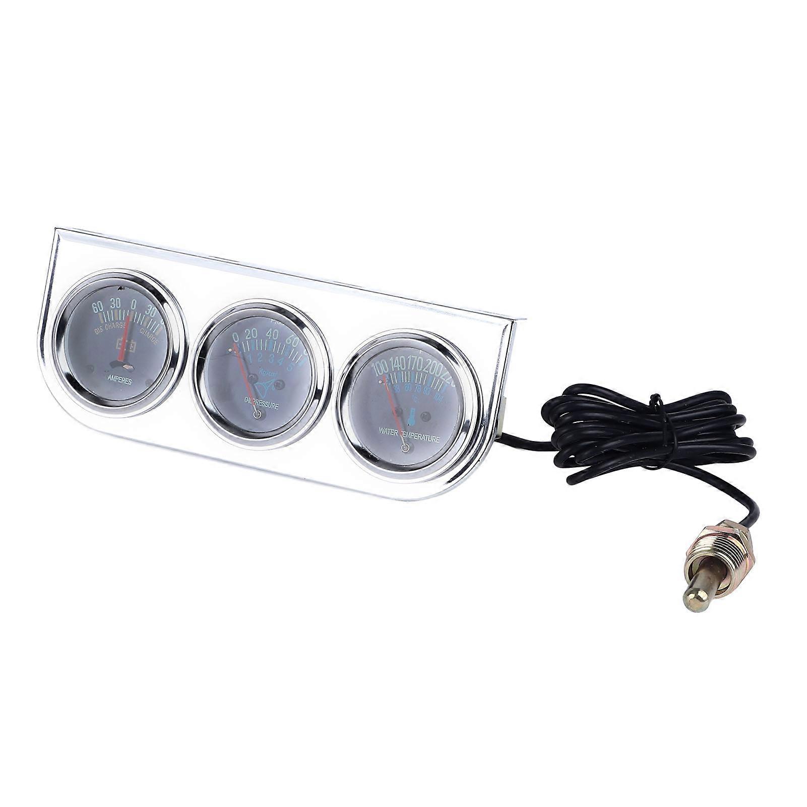 Car Triple Gauge Set Mechanical Chrome Plated 3 in 1 Voltage Oil ...