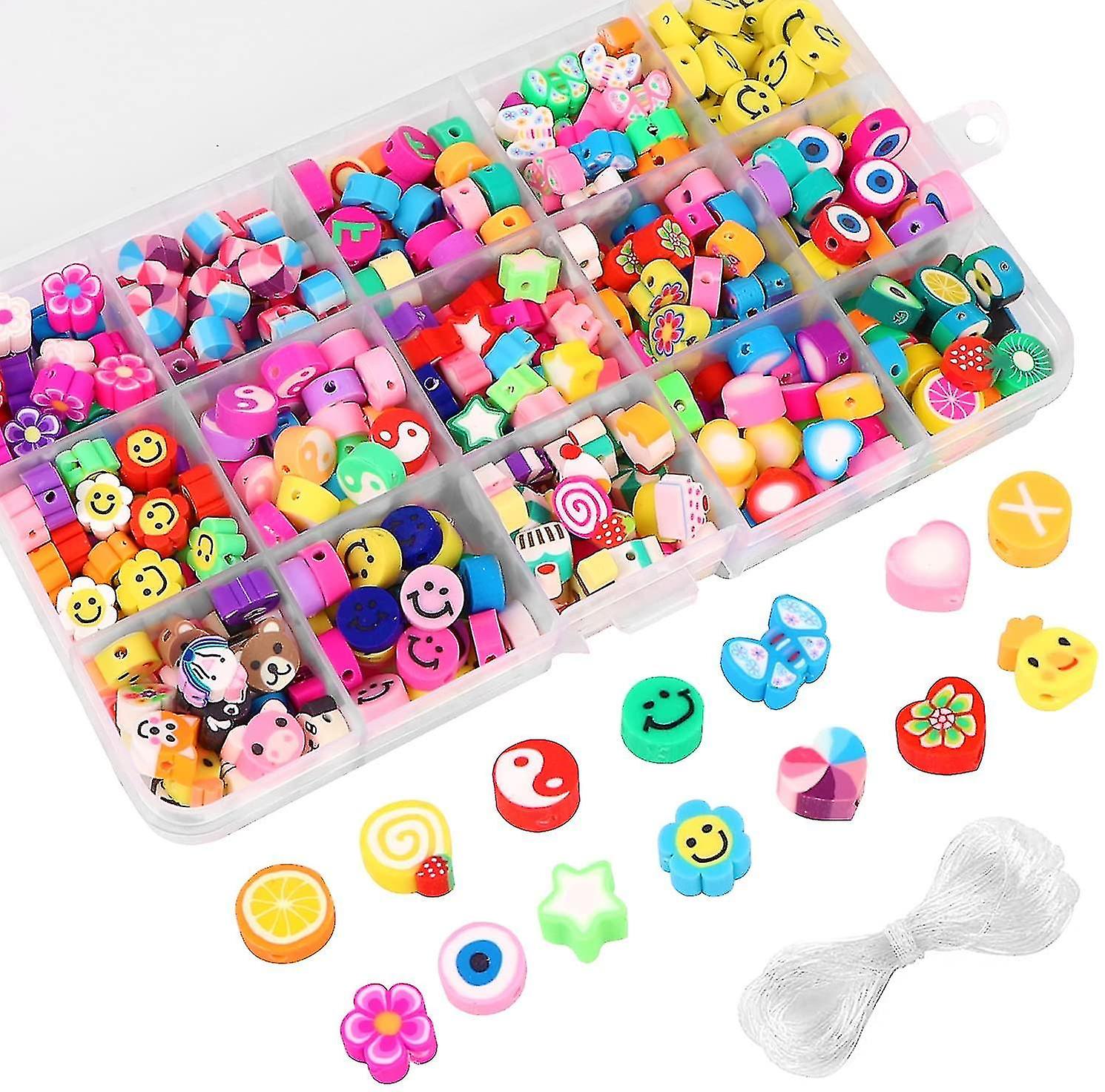 300stk Frugt Smiley Håndlavet Polymer Lerperler 15 Styles Flower Letter ...