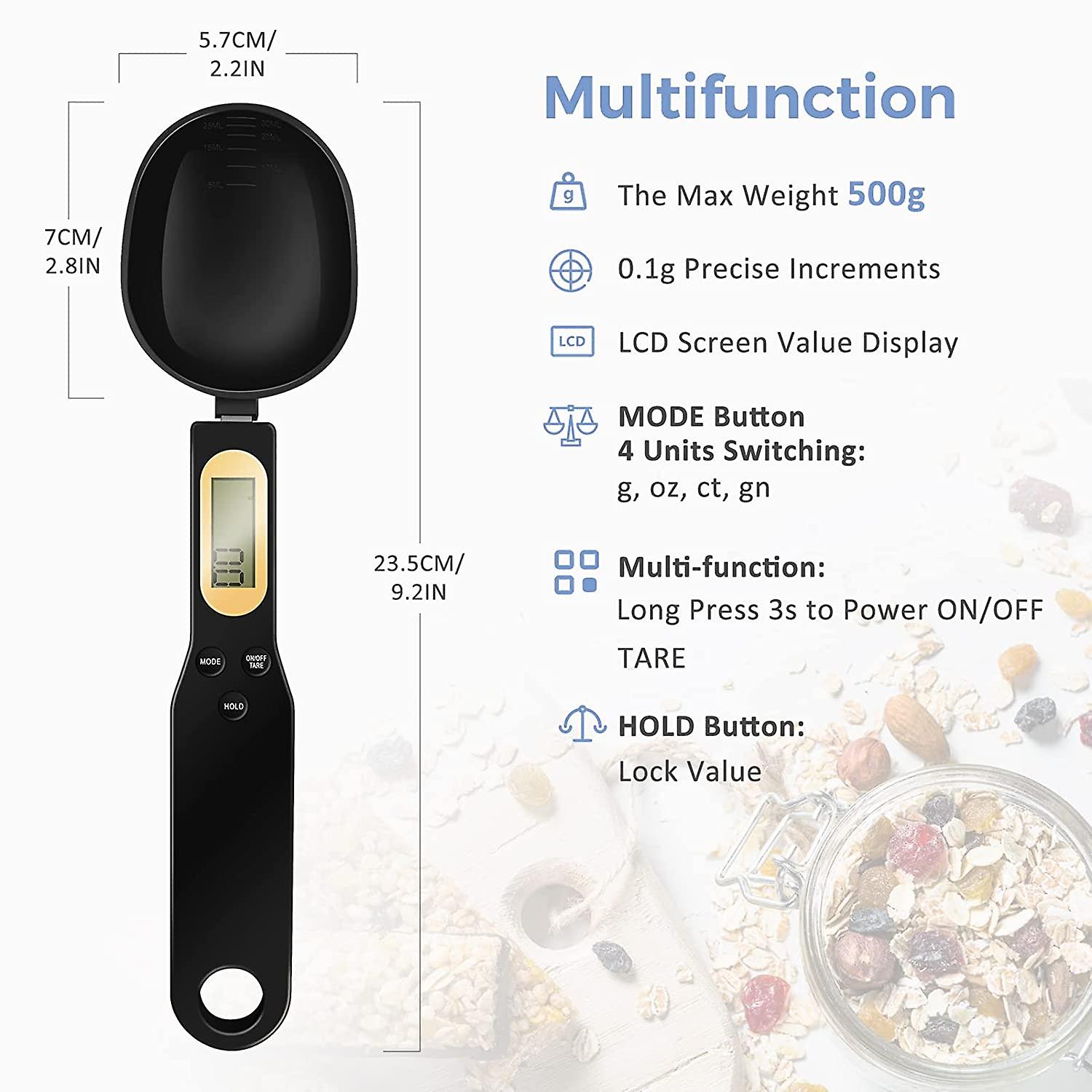 Dark Digital Food Spoon Scale, 500g/0.1g Electronic Kitchen Measuring ...