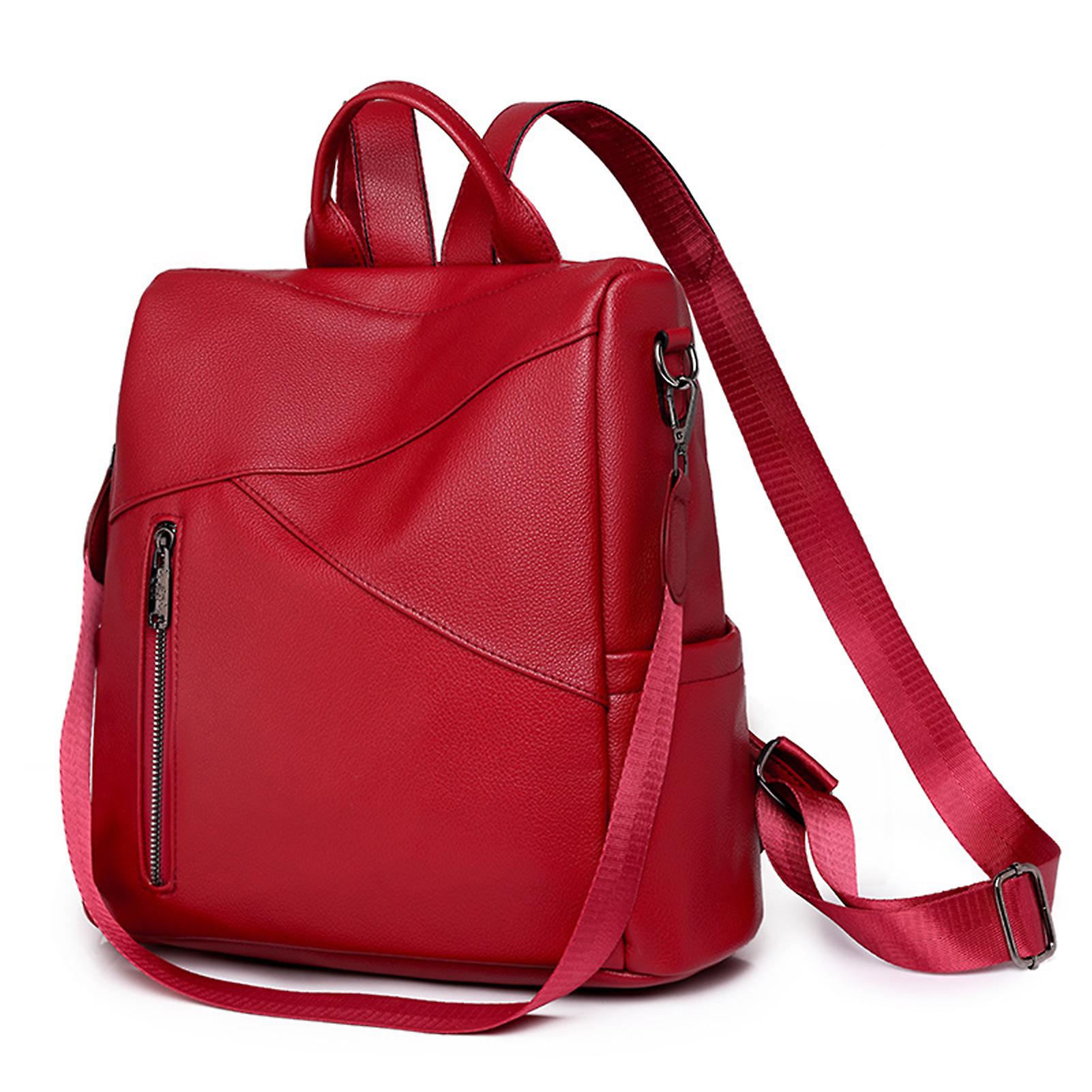 Classic Wine Red Backpack For Everyday 3 In 1 Anti-theft Leather ...