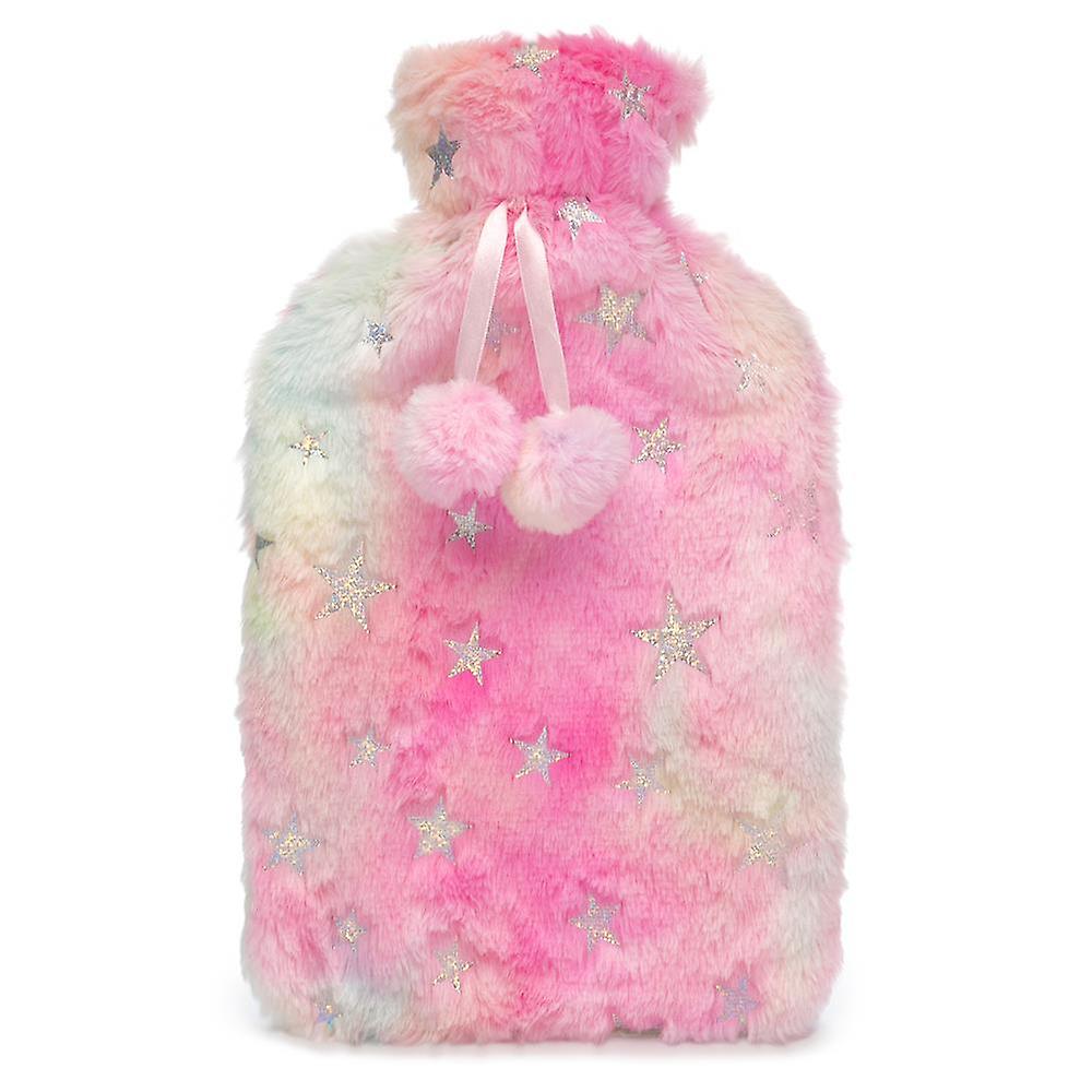 A2Z Hot Water Bottle 2L Metalic Heart & Stars Plush Fleece Cover Hot ...