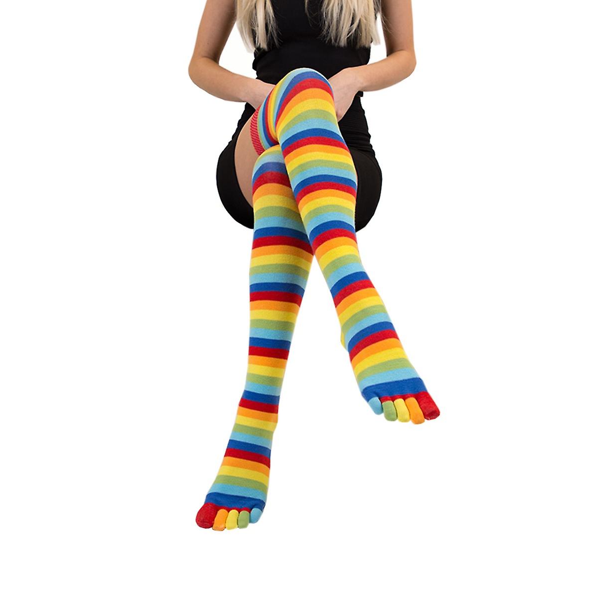 TOETOE Essential Everyday Unisex Over-Knee Stripy Cotton Toe Socks ...
