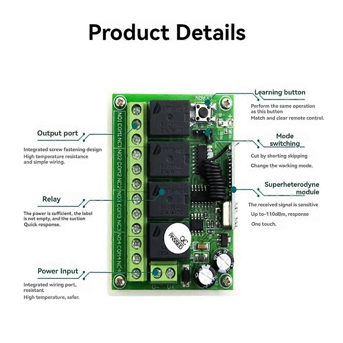 433MHz 12V 24V Relay Module Receiver with Transmitter RF Wireless ...