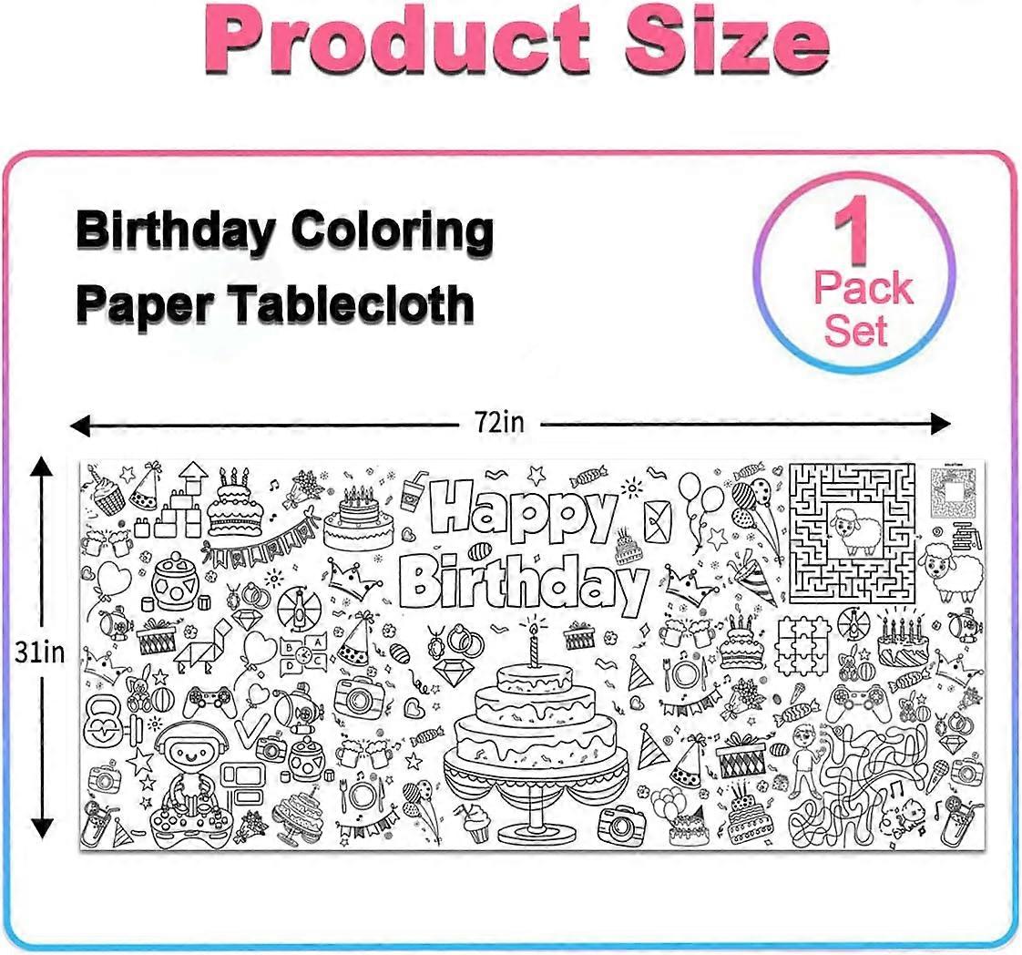 Happy Birthday Coloring Tablecloth, 72 x 31 Inch Giant Coloring Poster ...