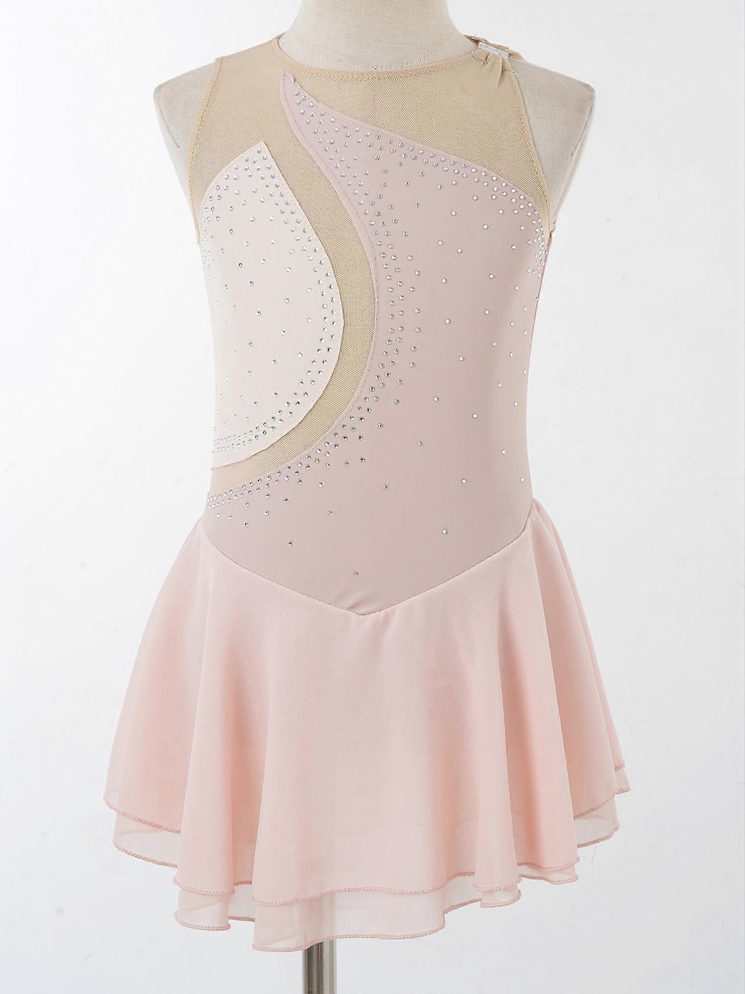 Figure Skating Dress Kids Girls Rhinestone Mesh Splice Ballet Dance ...