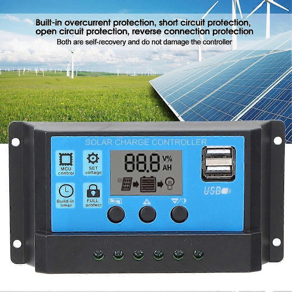 SSRGV Solar Charge Controller LCD Dual USB PWM Cell Panel Regulator ...