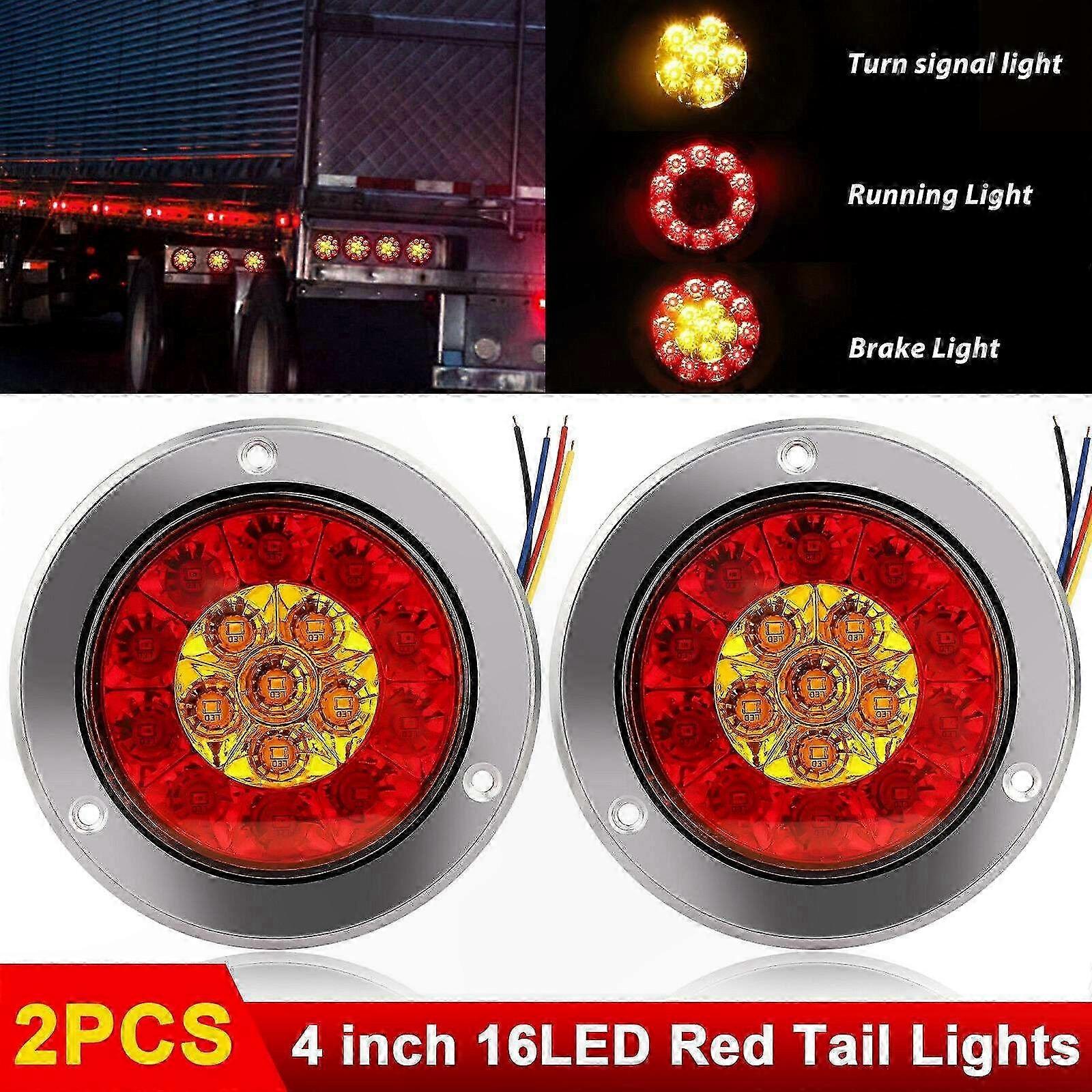 2PCS 4" Round LED Tail Lights with Red/Amber Dual Function for Trucks ...