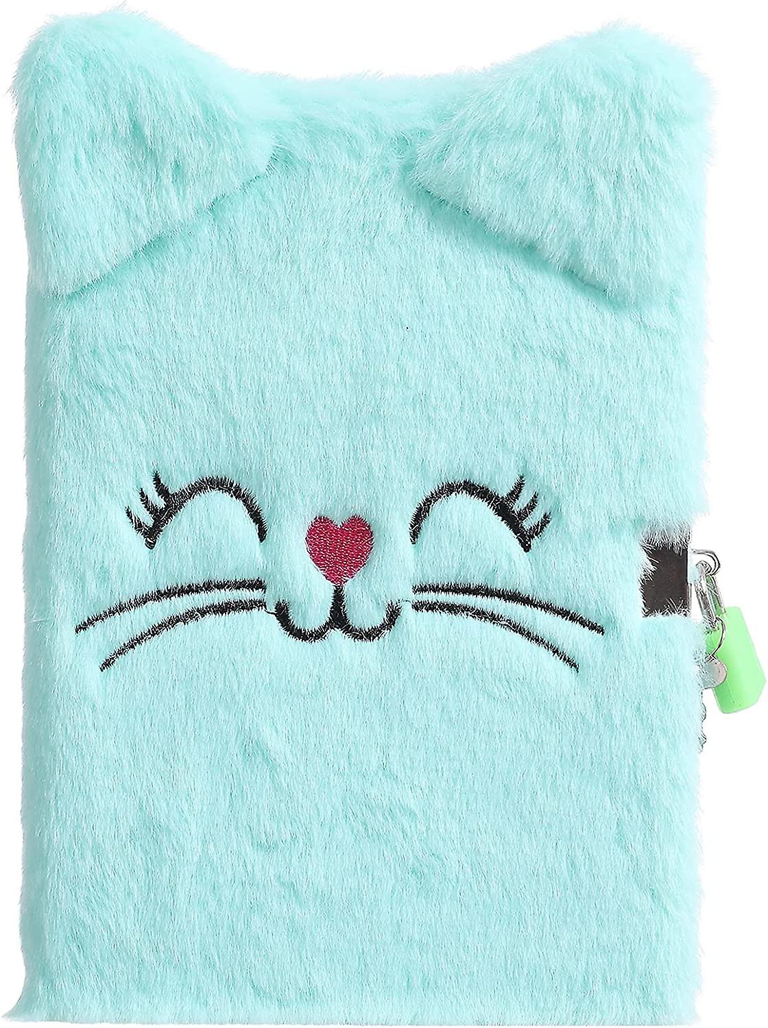 Fuzzy Plush Notebook with Lock and Keys Journal Cute Rainbow Puppy Dog ...