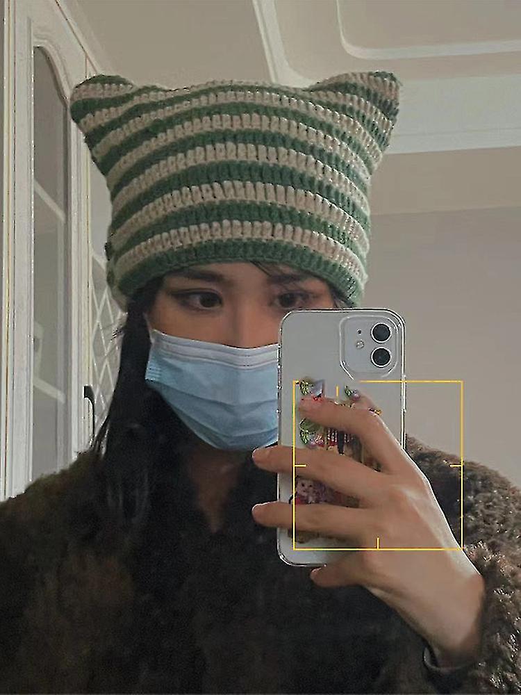 2023 New Winter Unisex Beanie Hat Little Devil Striped Knitted Cap Cat Ears Women Hats | Fruugo UK