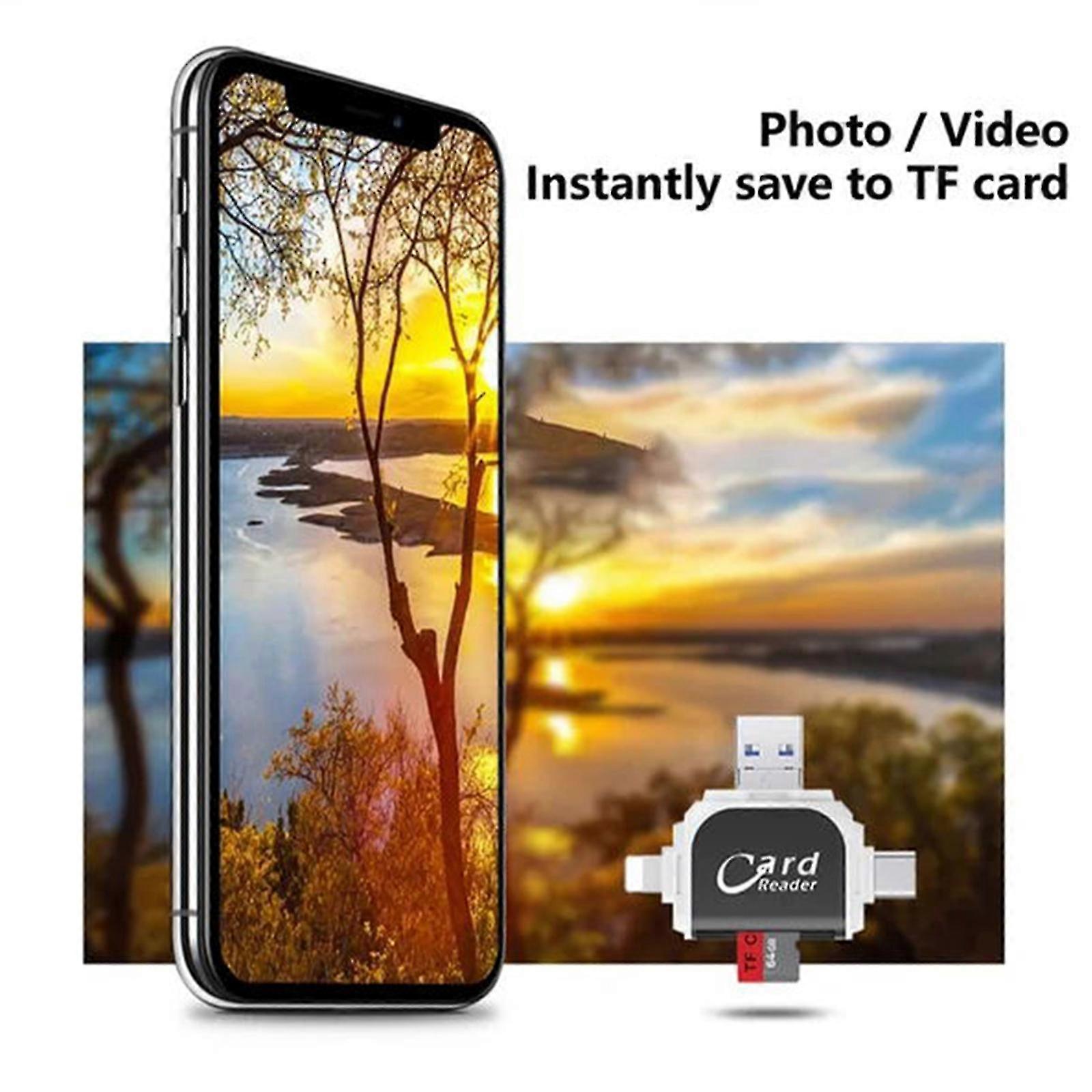 4-in-1 SD Card Reader Micro TF Adapter for viewing camera photos and videos on Windows Mac ...