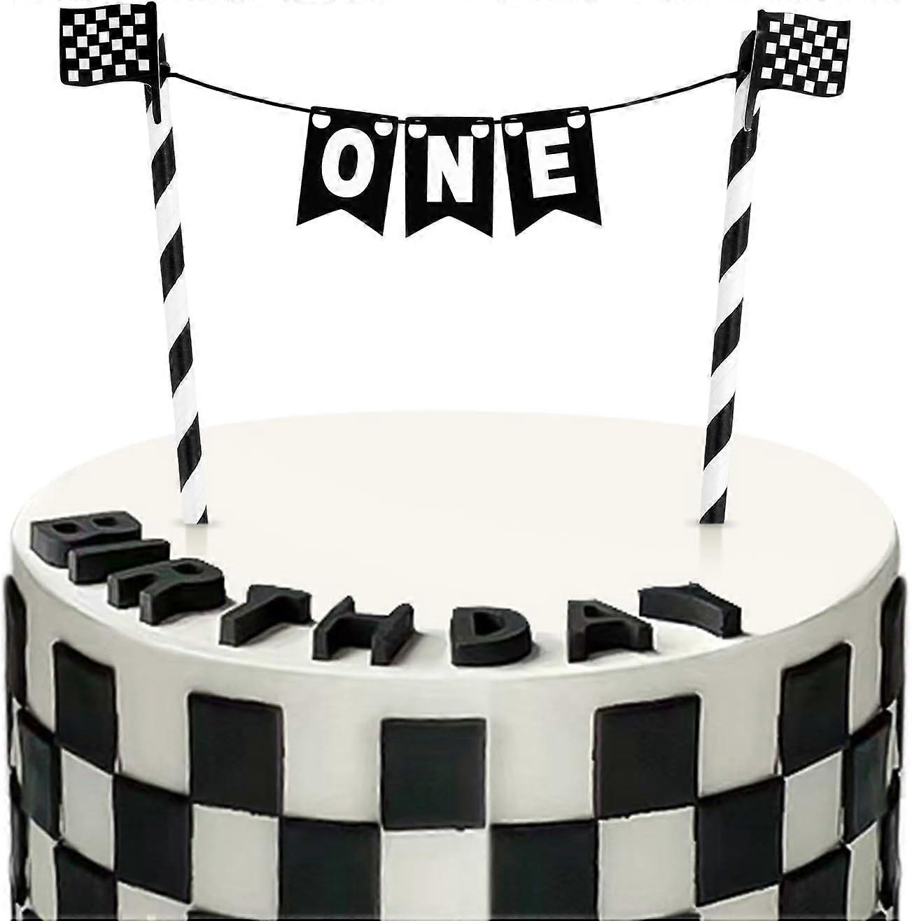 Race Car Cake Topper, Black and White Checkered Race Flag Cake Topper ...