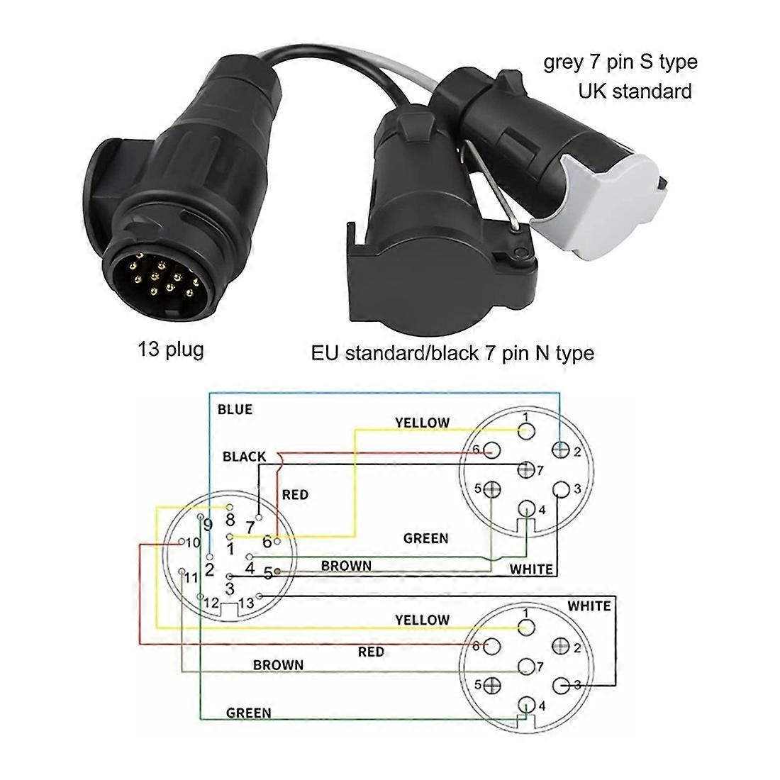Towing Adapter 13 Plug Pin to 7 Pin 12N+12S Socket Towbar Electric ...