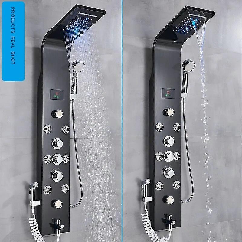 Wall Mount Black Shower Panel Shower Column LED Waterfall Shower Faucet ...