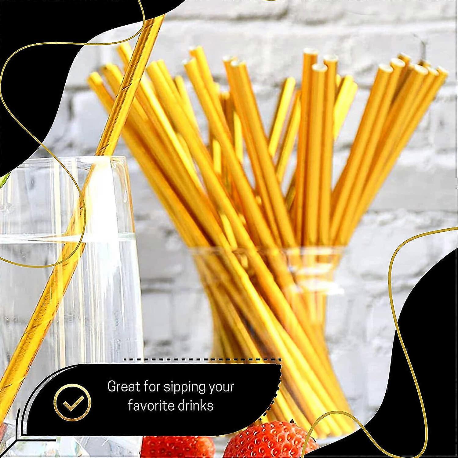 200-pack Biodegradable Gold Paper Straws - Disposable Drinking Gold ...