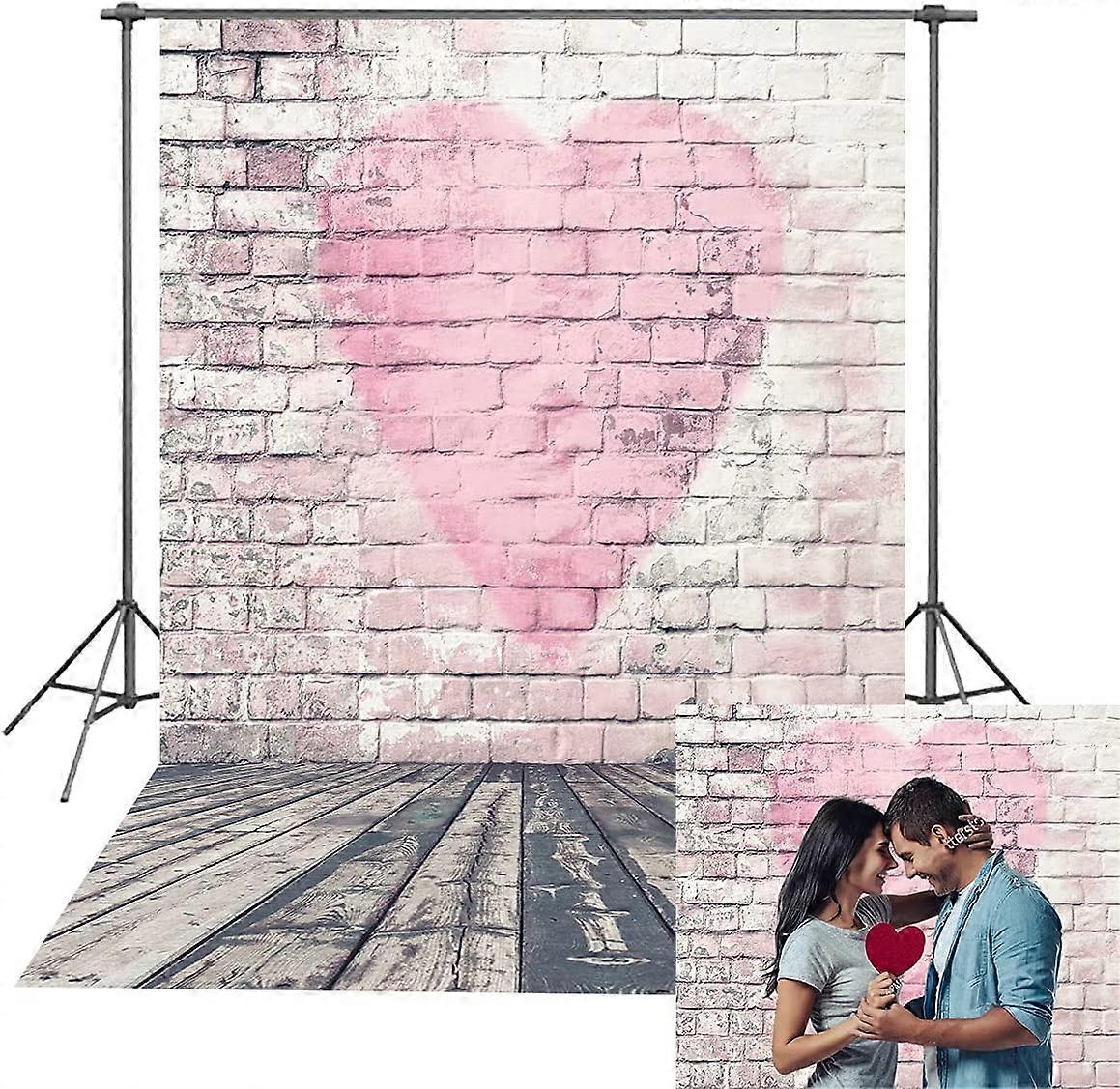 Love Heart Brick Wall Valentines Photo Backdrop 5x7FT Pink Heart White ...
