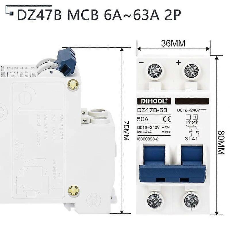 DC 12V 24V 48V 72V MCB Battery Mini Circuit Breaker 16A 25A 32A 63A 100A 125A PV DC Positive And ...