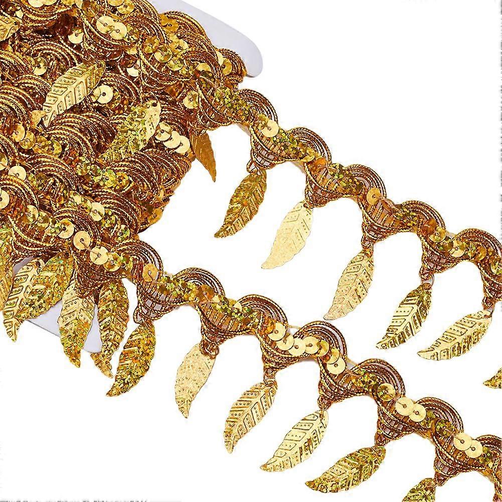 10 Yards Metallic Braided Round Coin Shape Sequin Leaf Tassel Trim Gold ...