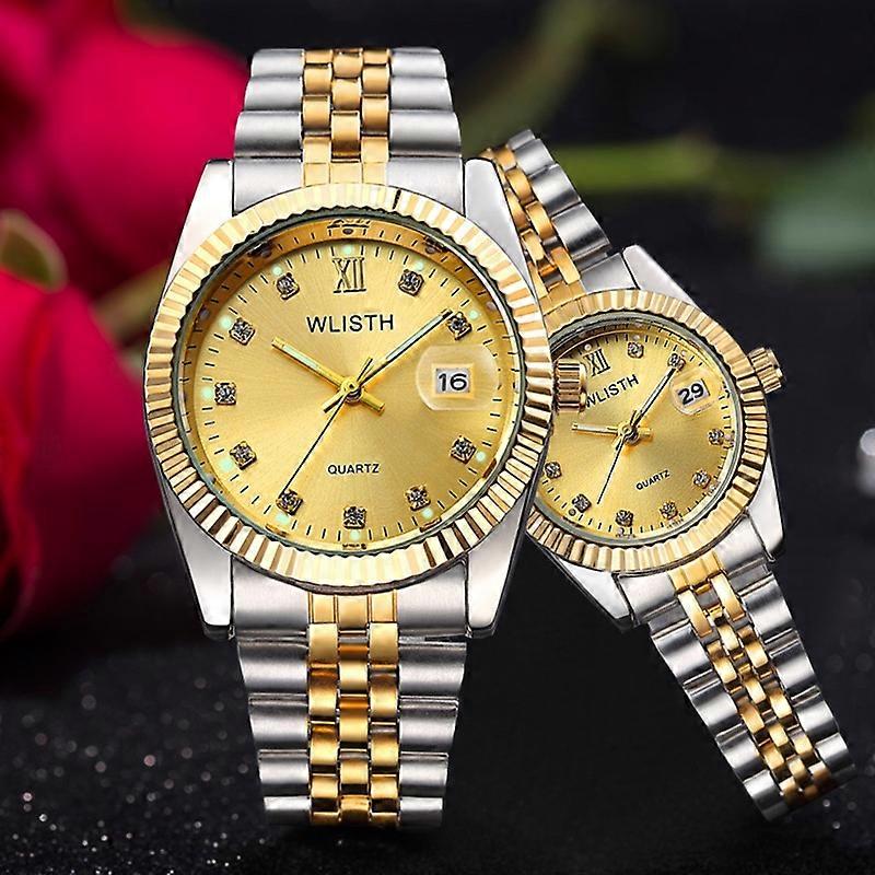 WLISTH Q354 Calendar Display Luminous Couple Quartz Watch with Steel ...