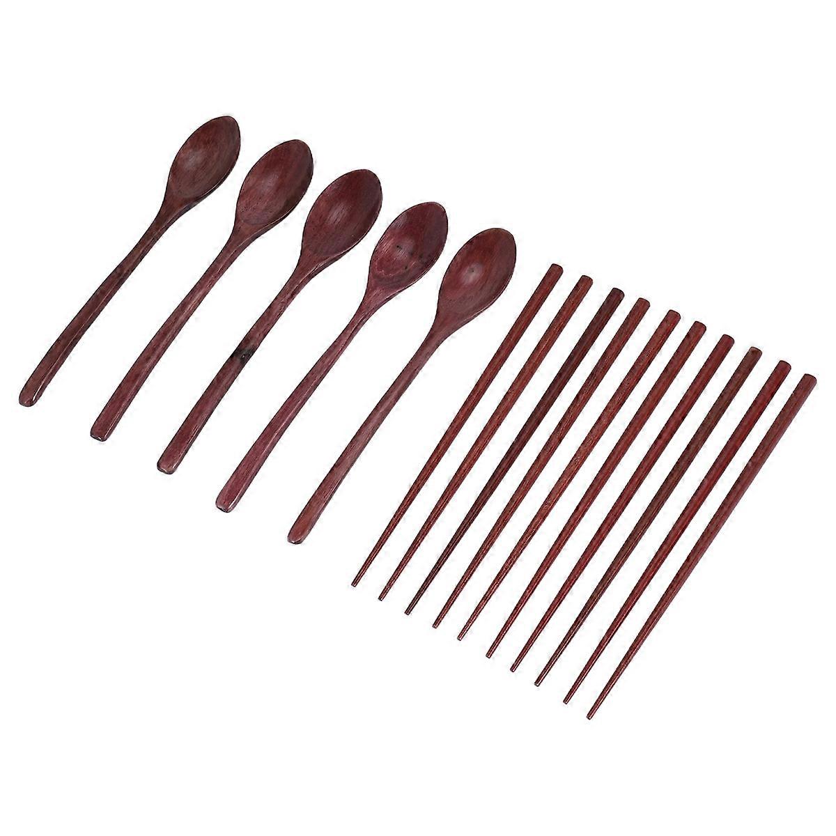 Teak Wooden Spoons and Chopsticks Set, Non-Stick Spoons Soup-Teaspoon ...