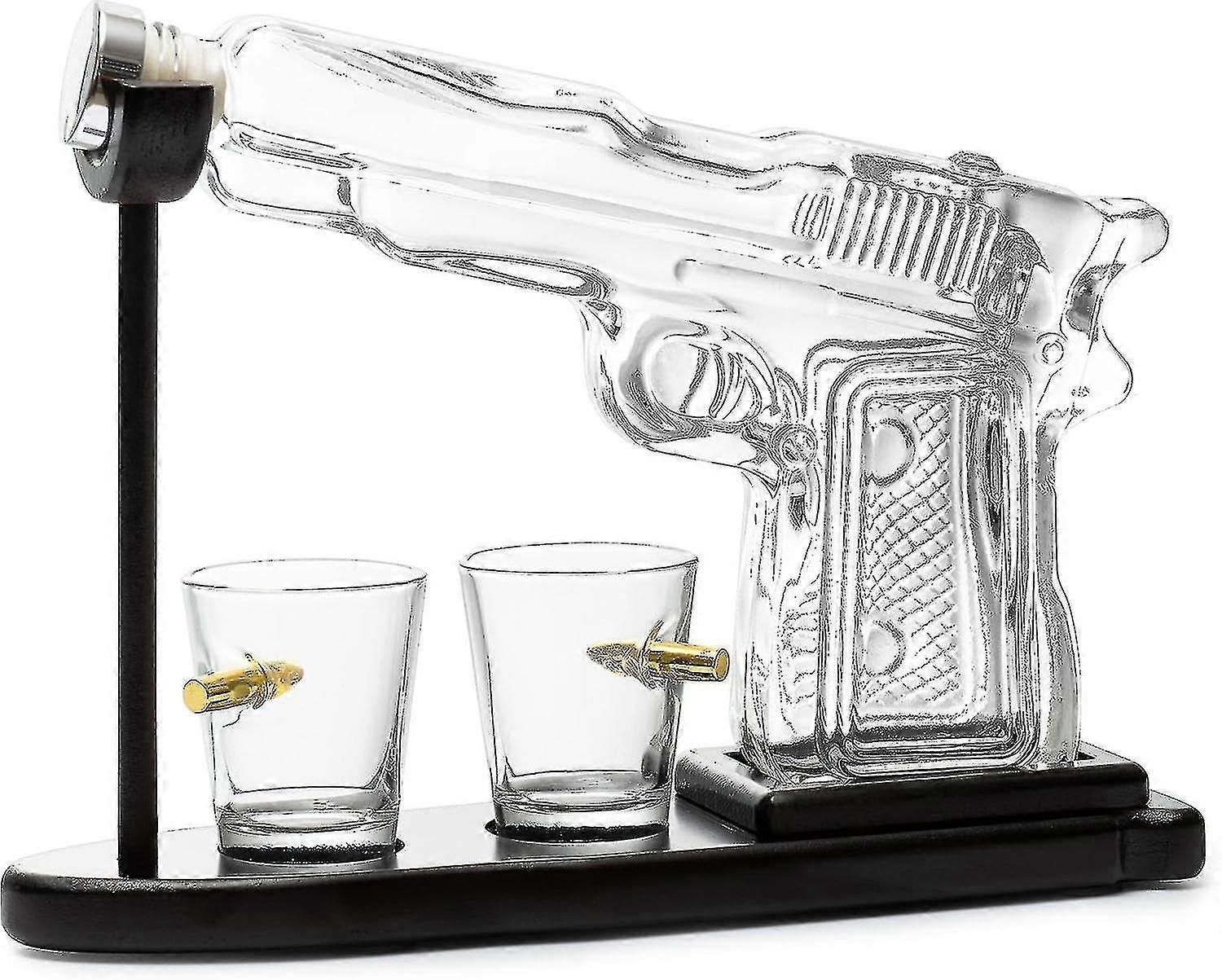 Pistol Gun Design Whiskey Decanter Set for Men, 9oz with 2x2oz Glasses ...