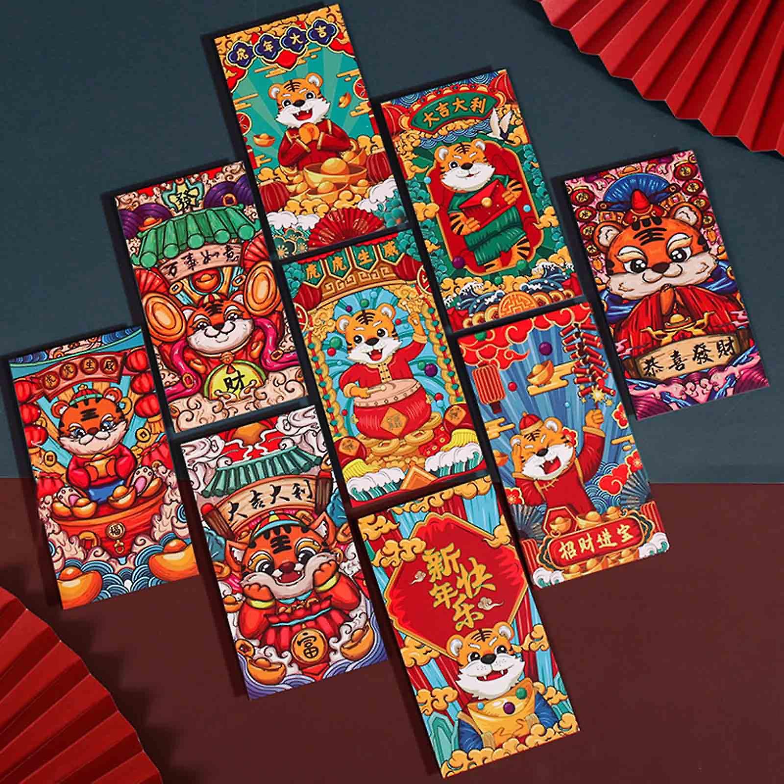 Chinese Red Envelopes Set Of 6 Cartoon Tiger Hongbao 2022 The Year Of ...