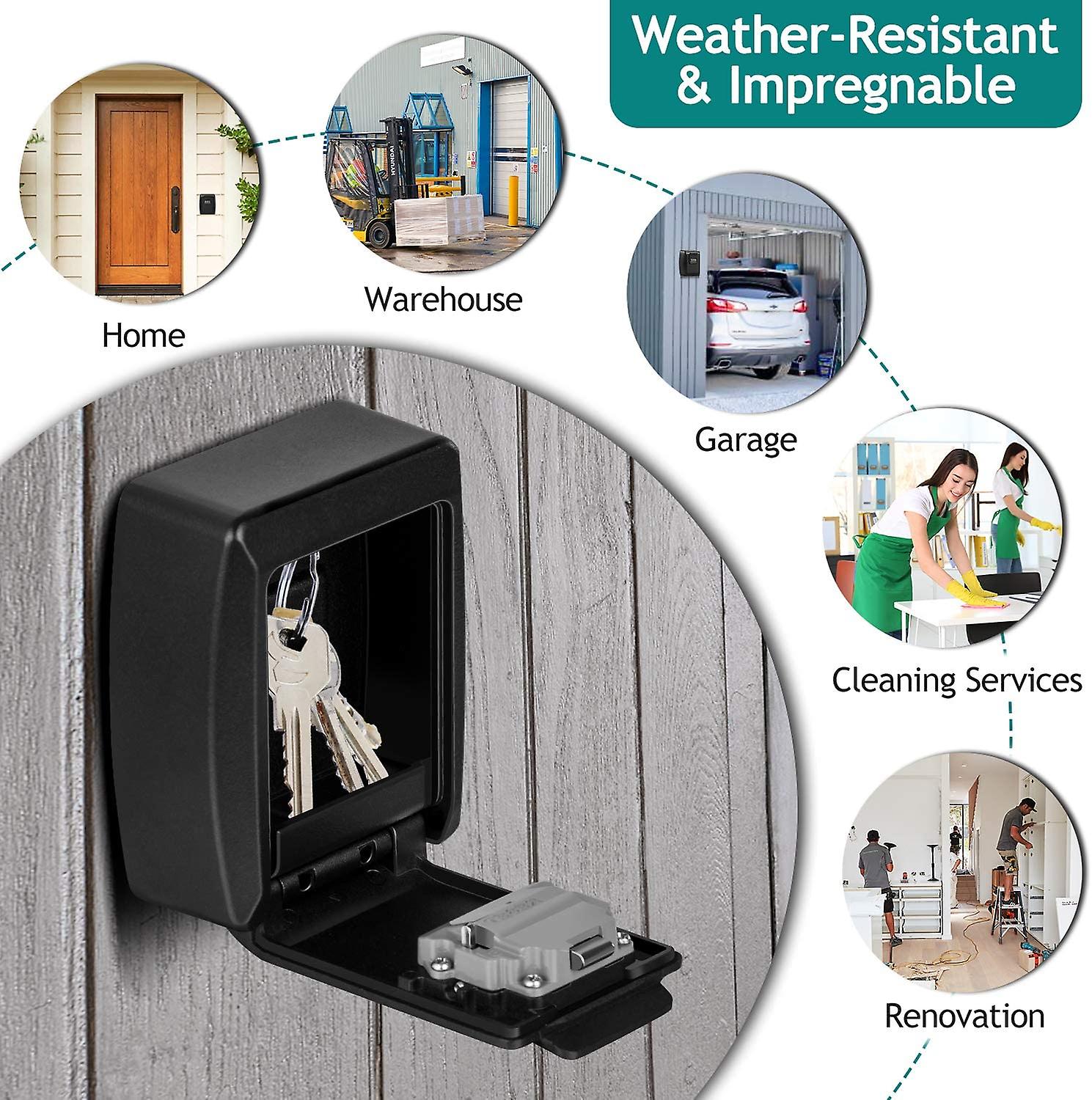 Large Key Safe Wall Mounted Key Lock Box 4 Digit Combination Resettable ...