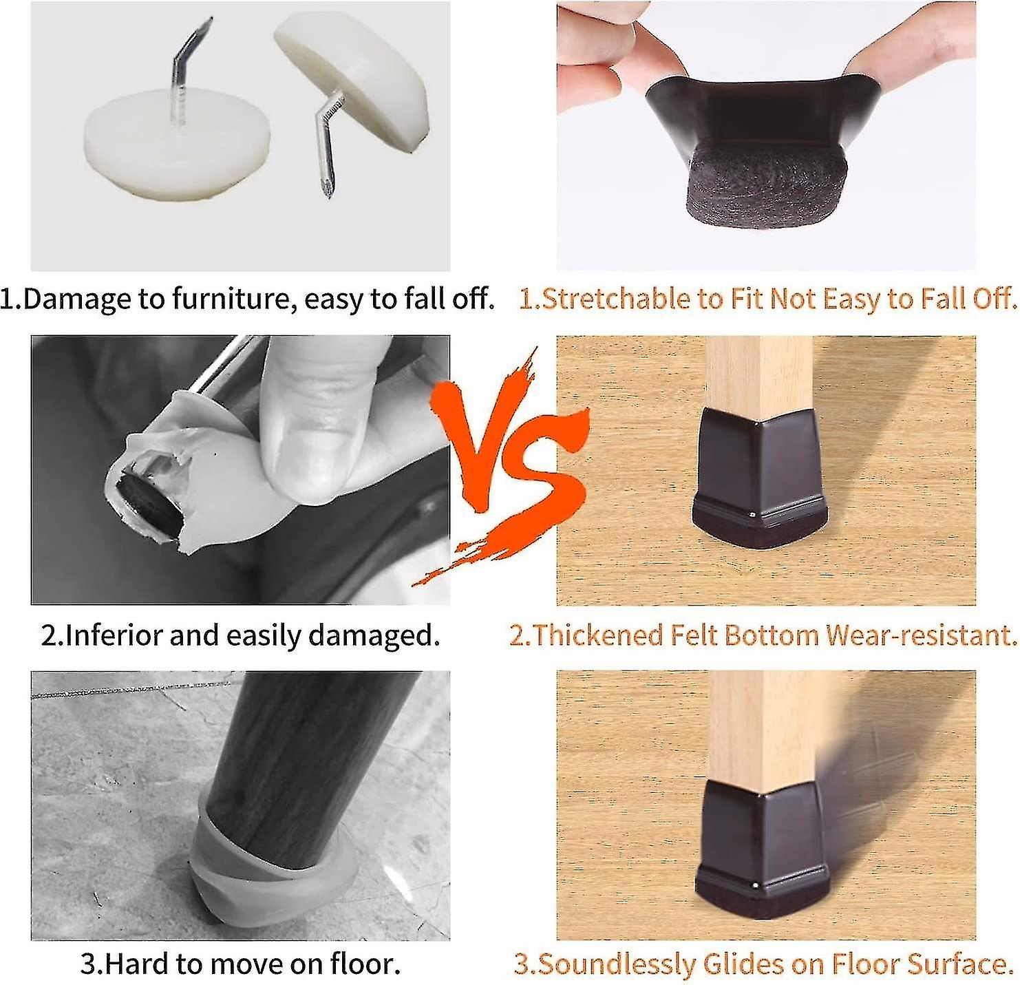 24 Pcs Square Chair Leg Floor Protectors With Felt, Chair Legs Caps ...