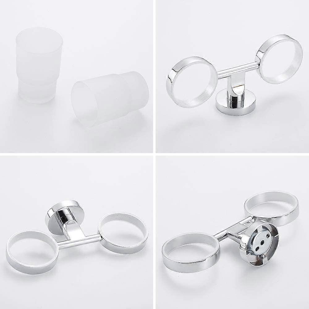 Double Toothbrush Holder Wall Mounted Chrome Toothbrush Tumbler Cup ...