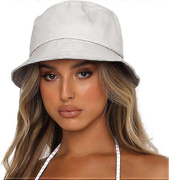 Bucket Hat for Women Men, Reversible Cotton Summer Sun Beach Cap Solid ...