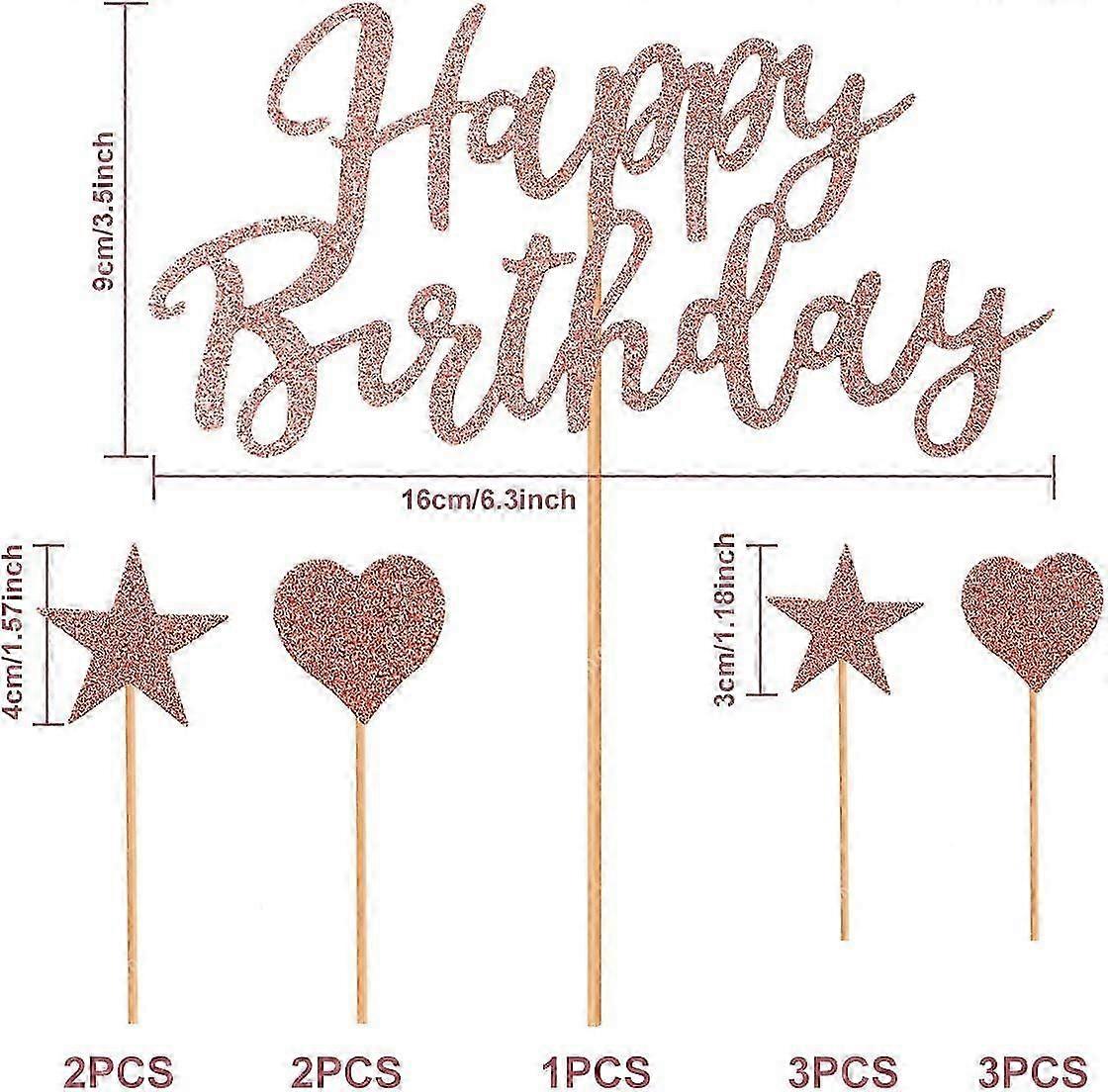 Happy Birthday Cake Topper, 22 Pack Rose Gold Birthday Cake Toppers ...