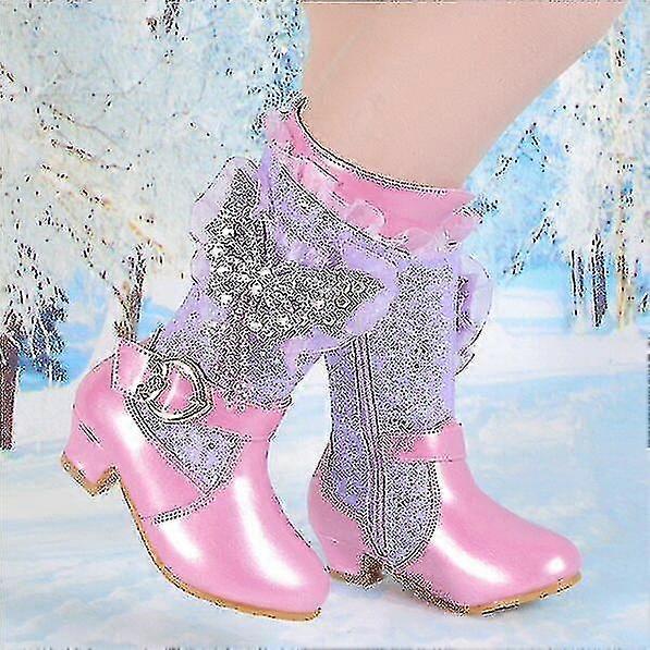 Girls Glitter Boots Warm Lined Long Boots Rhinestones Bow School Shoes ...