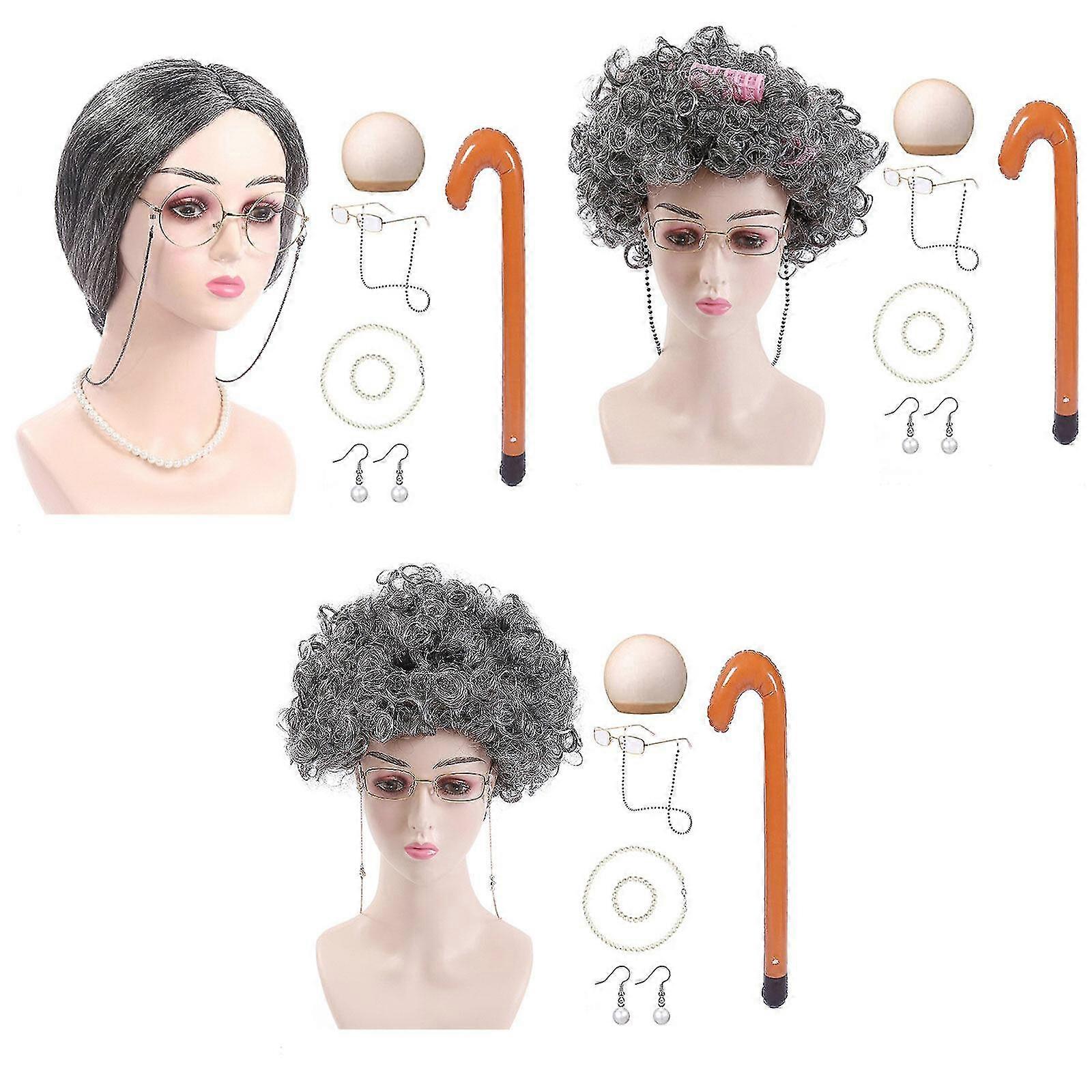 8 Pieces Granny Costume Set For Girls, Old Lady Cosplay Accessories ...